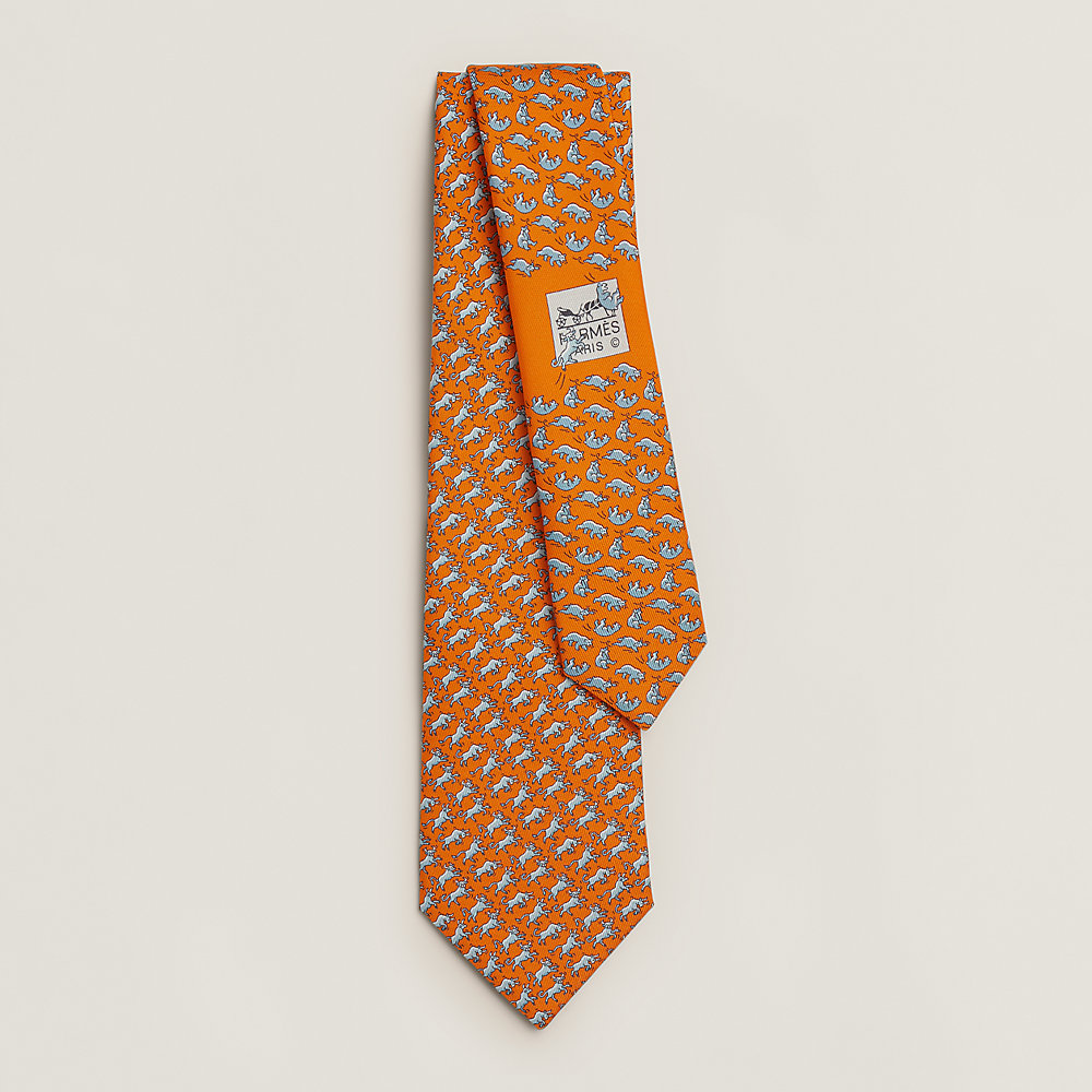 Bears and bulls tie - Orange | Hermès USA